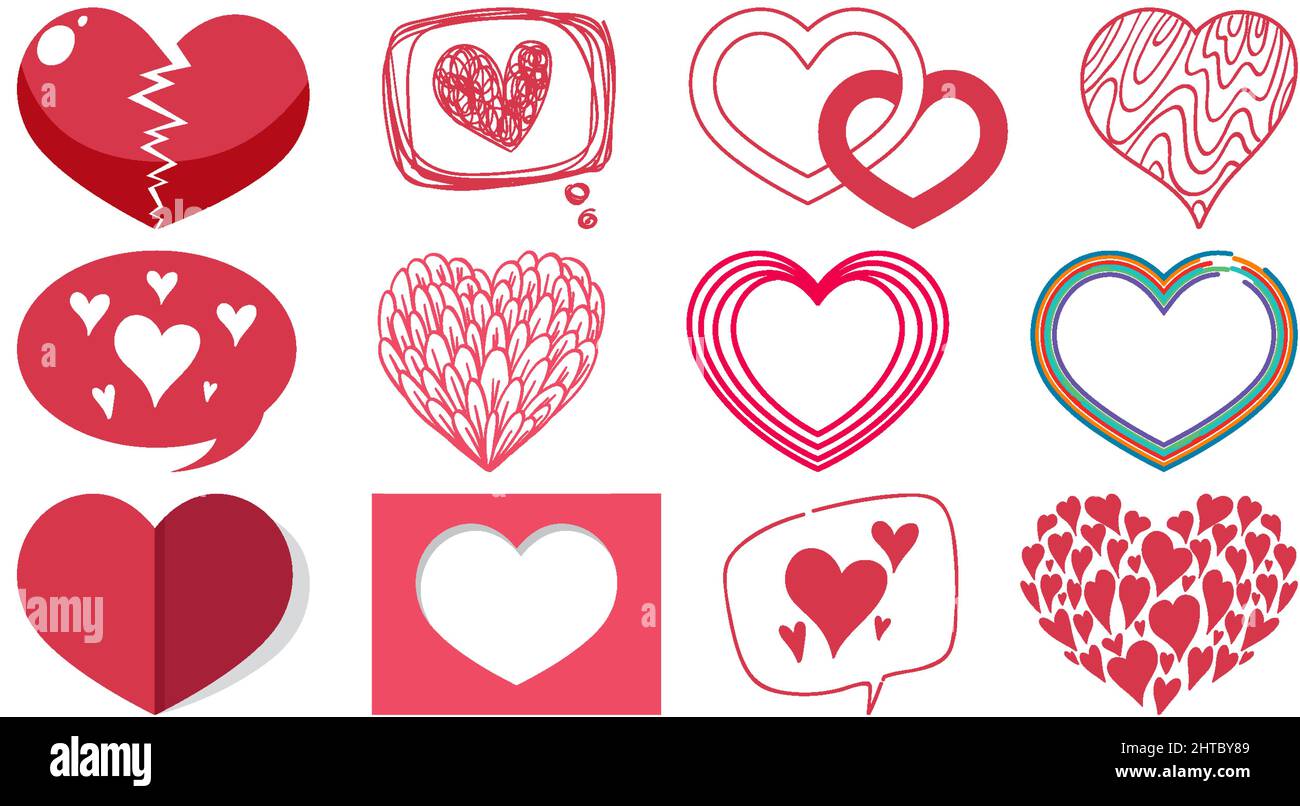 Different style of hearts isolated on white background illustration ...
