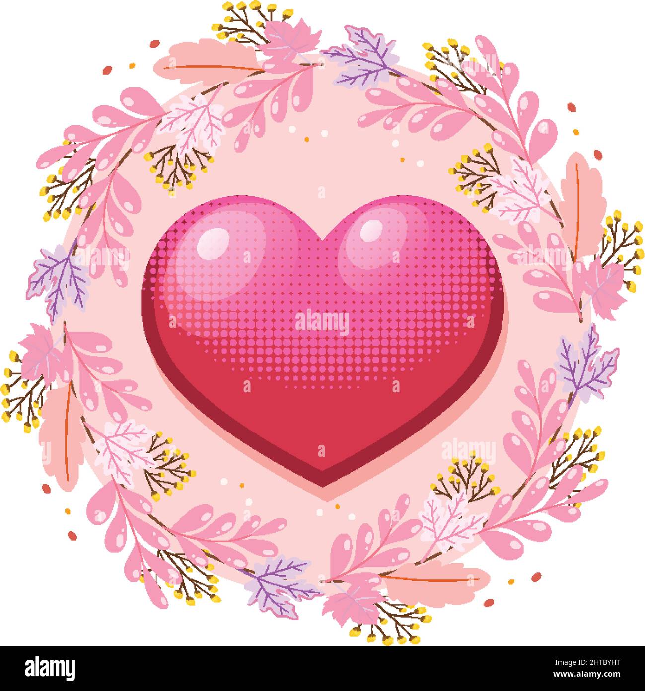 Pink gradient heart with pink nature ornamental border illustration ...