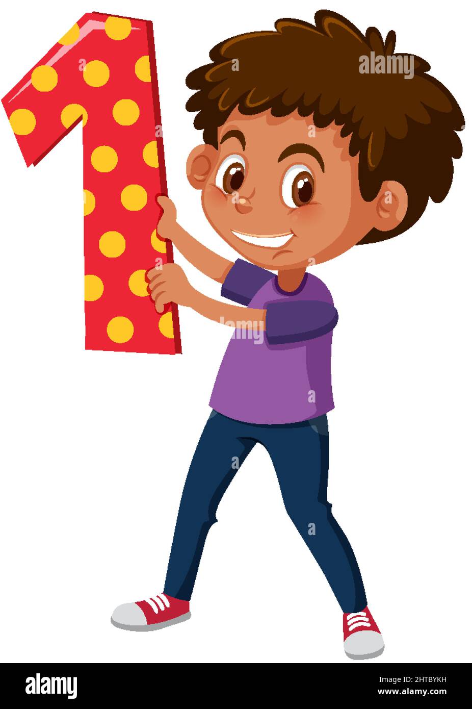 Student boy holding the number cartoon character isolated on white ...