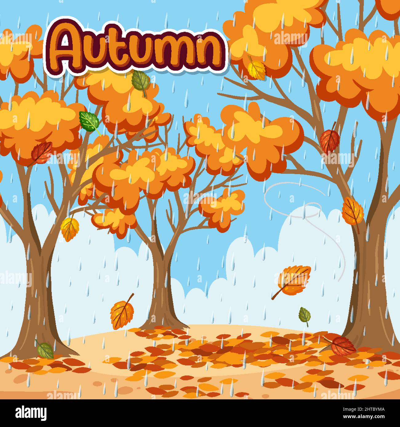 Autumn trees background with autumn word illustration Stock Vector ...