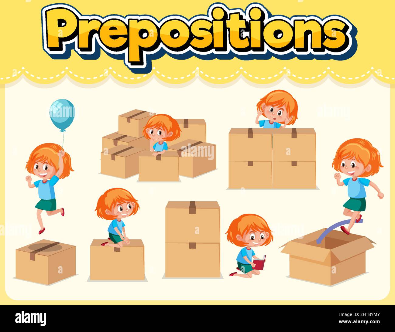 Preposition wordcard with girl and box illustration Stock Vector Image ...