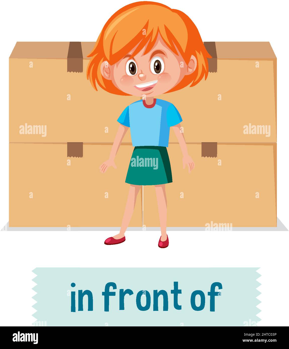 Preposition of place with cartoon girl and a box illustration Stock ...