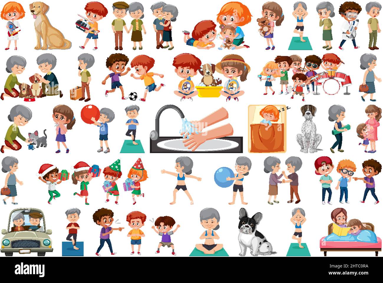 Set of different activities people in cartoon style illustration Stock ...