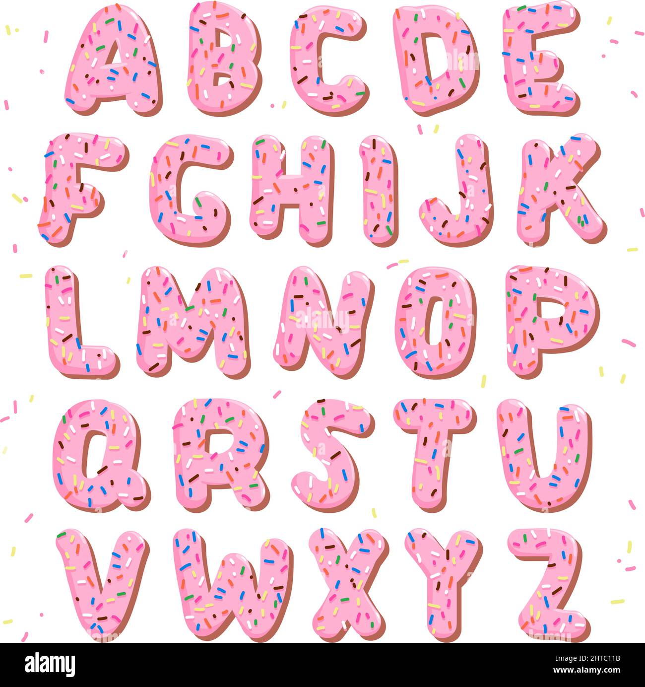 Pink cake alphabet with colorful sprinkles. Vector illustration Stock ...
