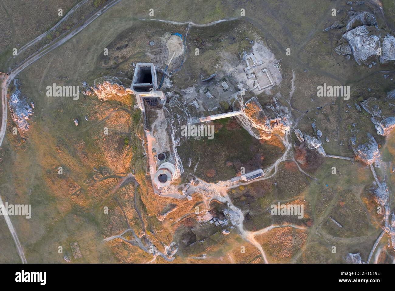 Aerial view of the ruins of the medieval Olsztyn Castle in Poland Stock ...