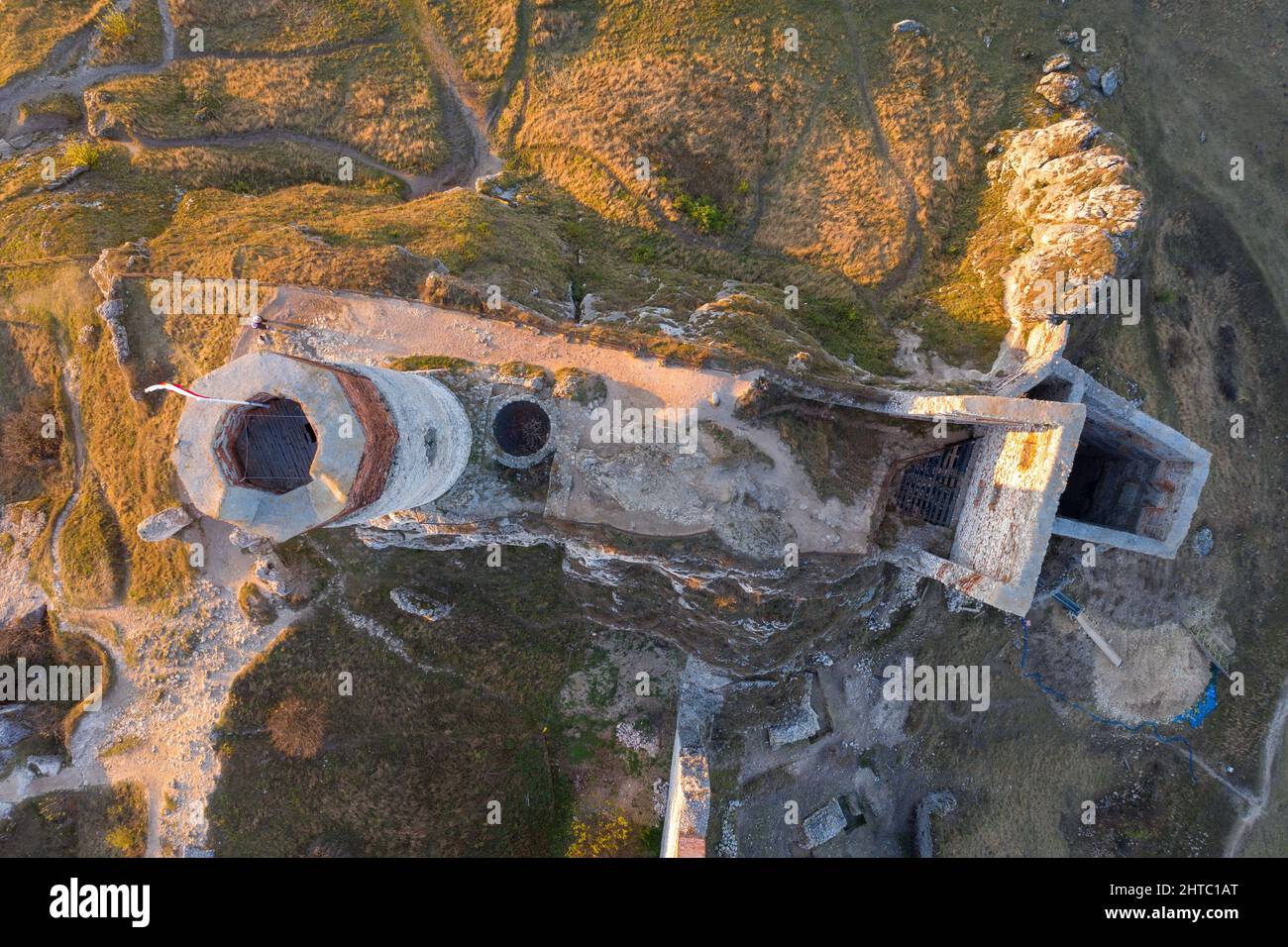 Aerial view of the ruins of the medieval Olsztyn Castle in Poland Stock ...
