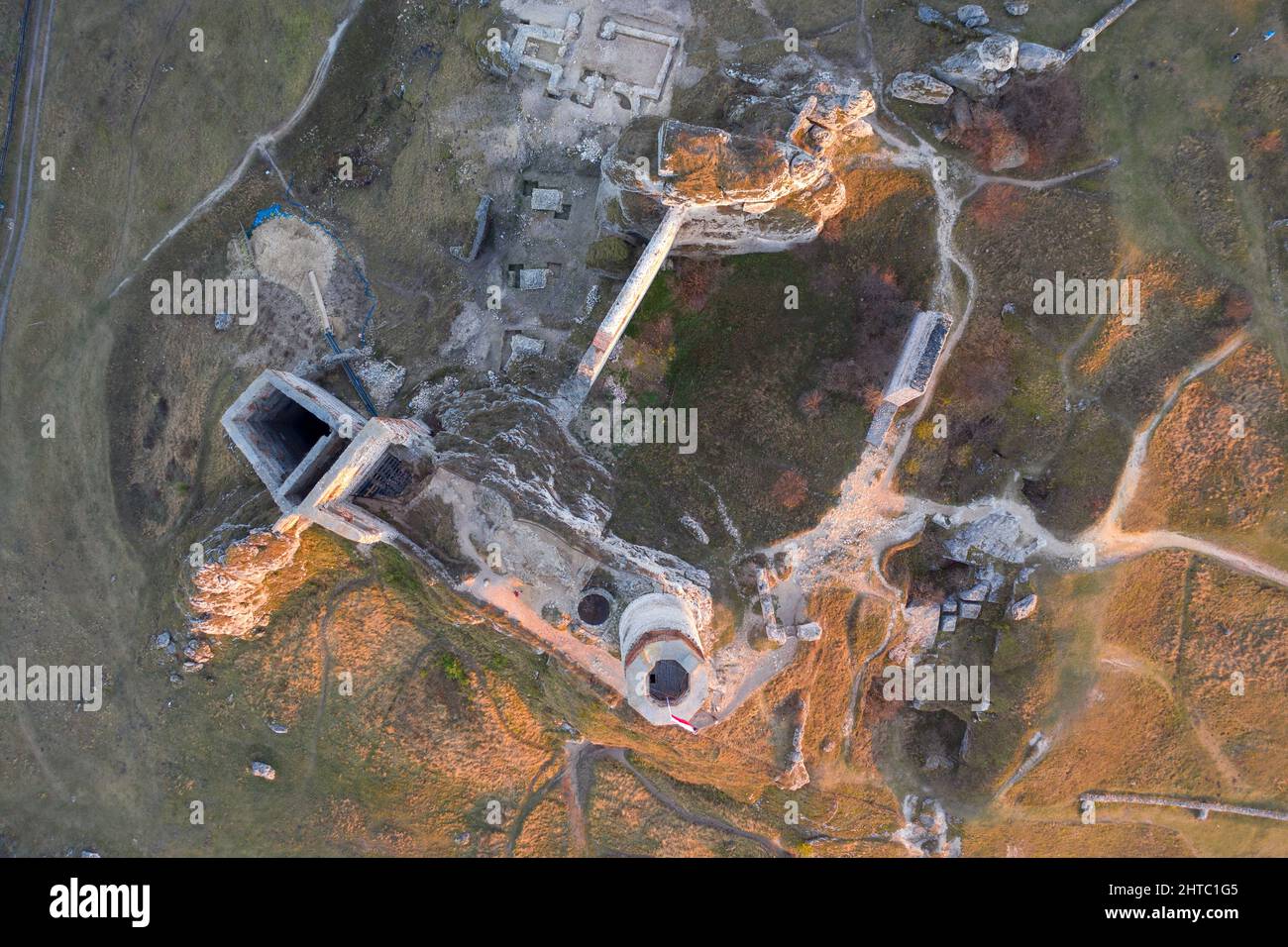 Aerial view of the ruins of the medieval Olsztyn Castle in Poland Stock ...
