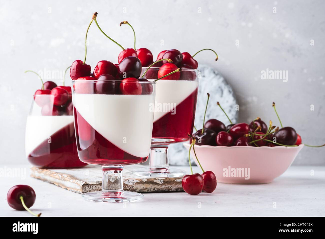 Delisious panna cotta summer dessert with cherries and cherry jelly ...