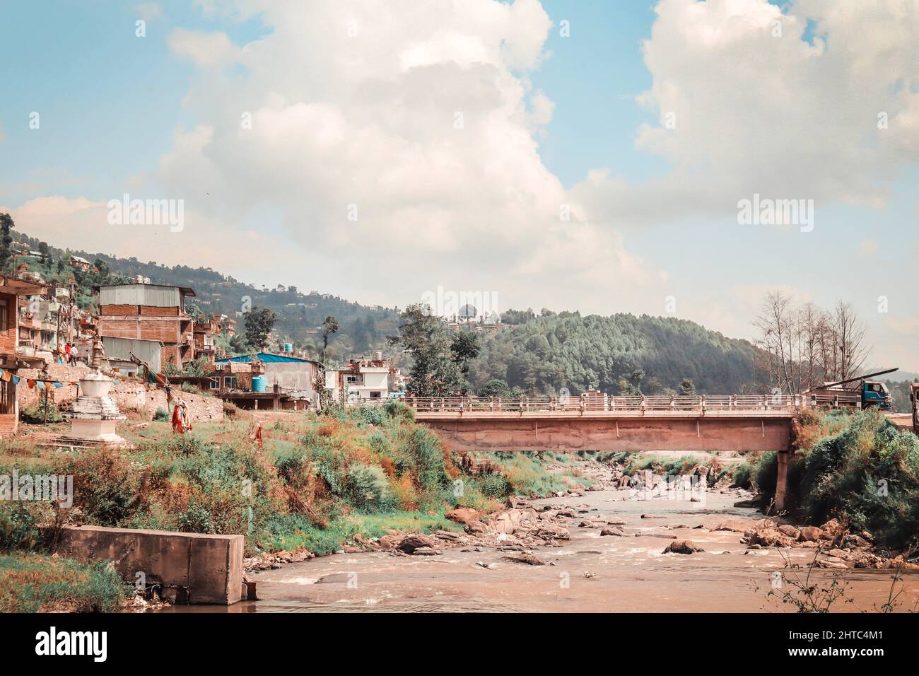 bridge over the river in Panauti, a beautiful newari village just ...