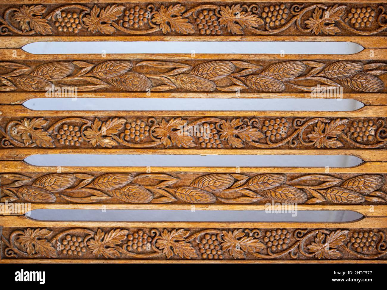 Floral motifs carved in wood at the Zamfira monastery - Romania Stock ...