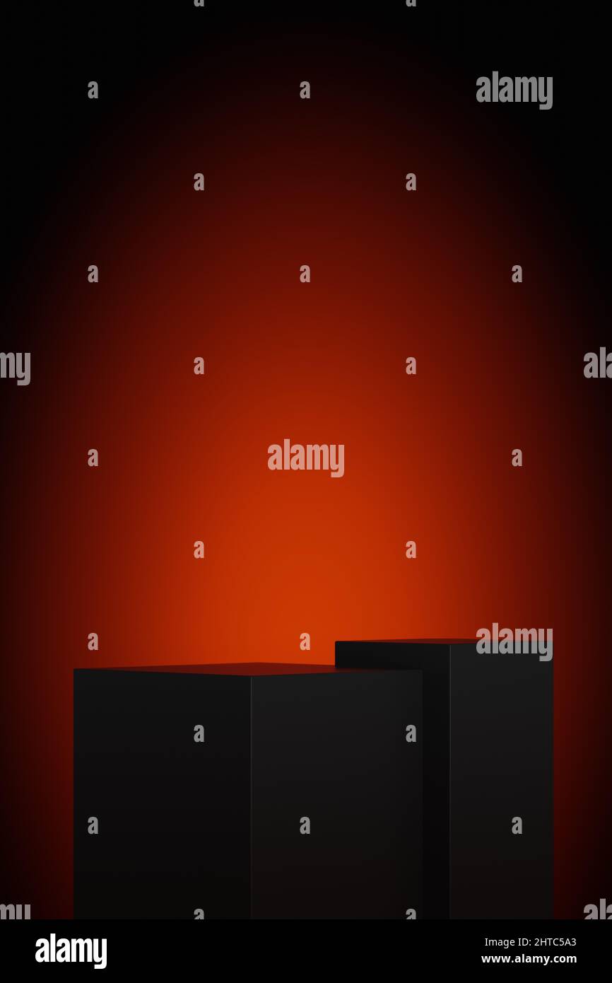 3D rendering of black platforms against a dark red background with copy ...