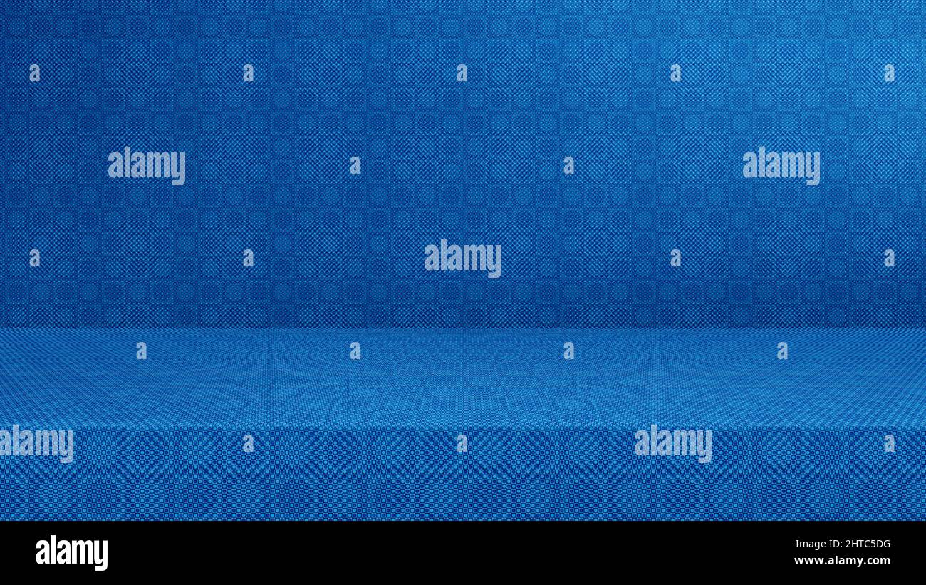 3D illustration of an empty modern blue studio table room Stock Photo ...