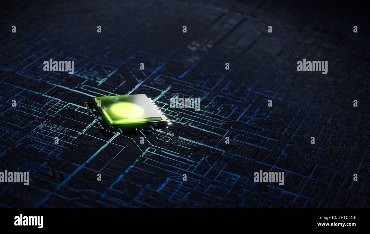 3D illustration of a glowing modern CPU Stock Photo - Alamy