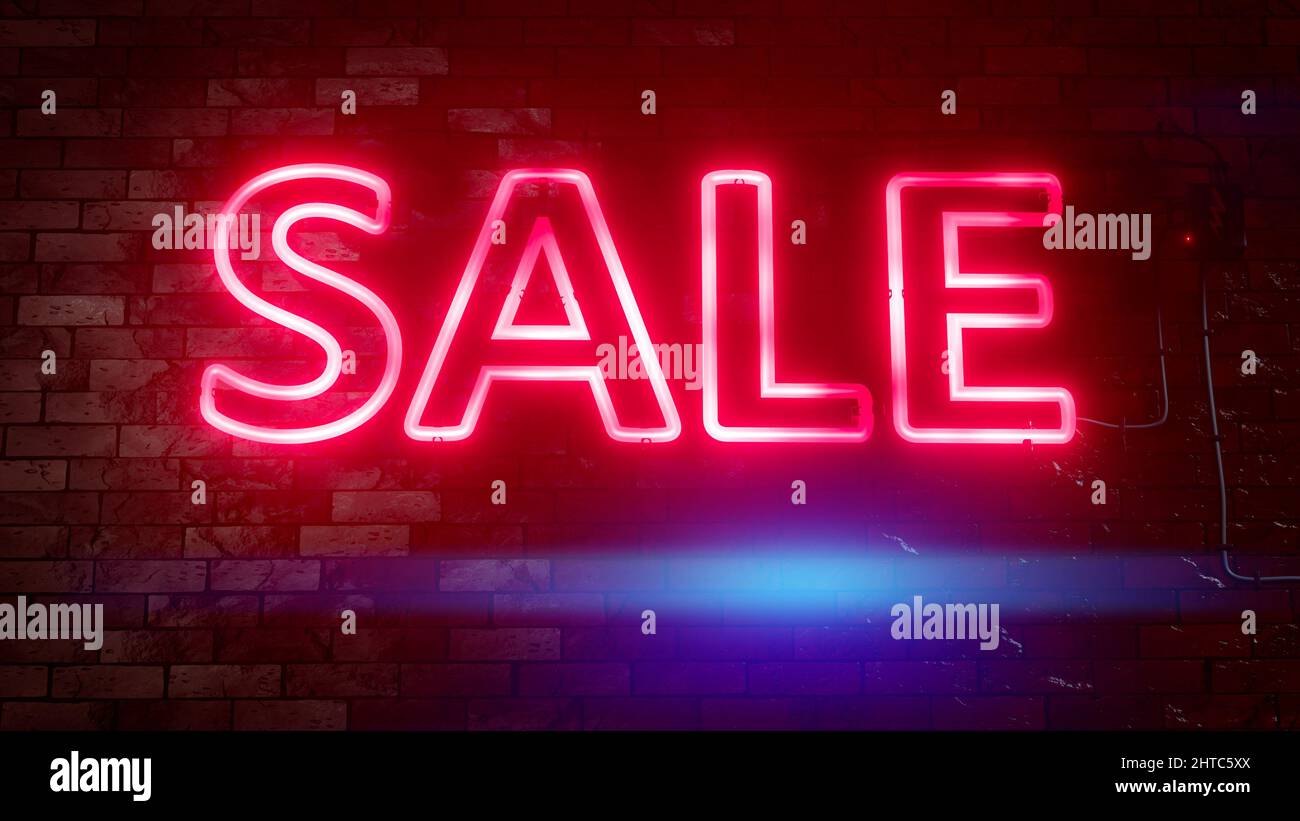 Typical neon light sale sign 3D illustration Stock Photo - Alamy