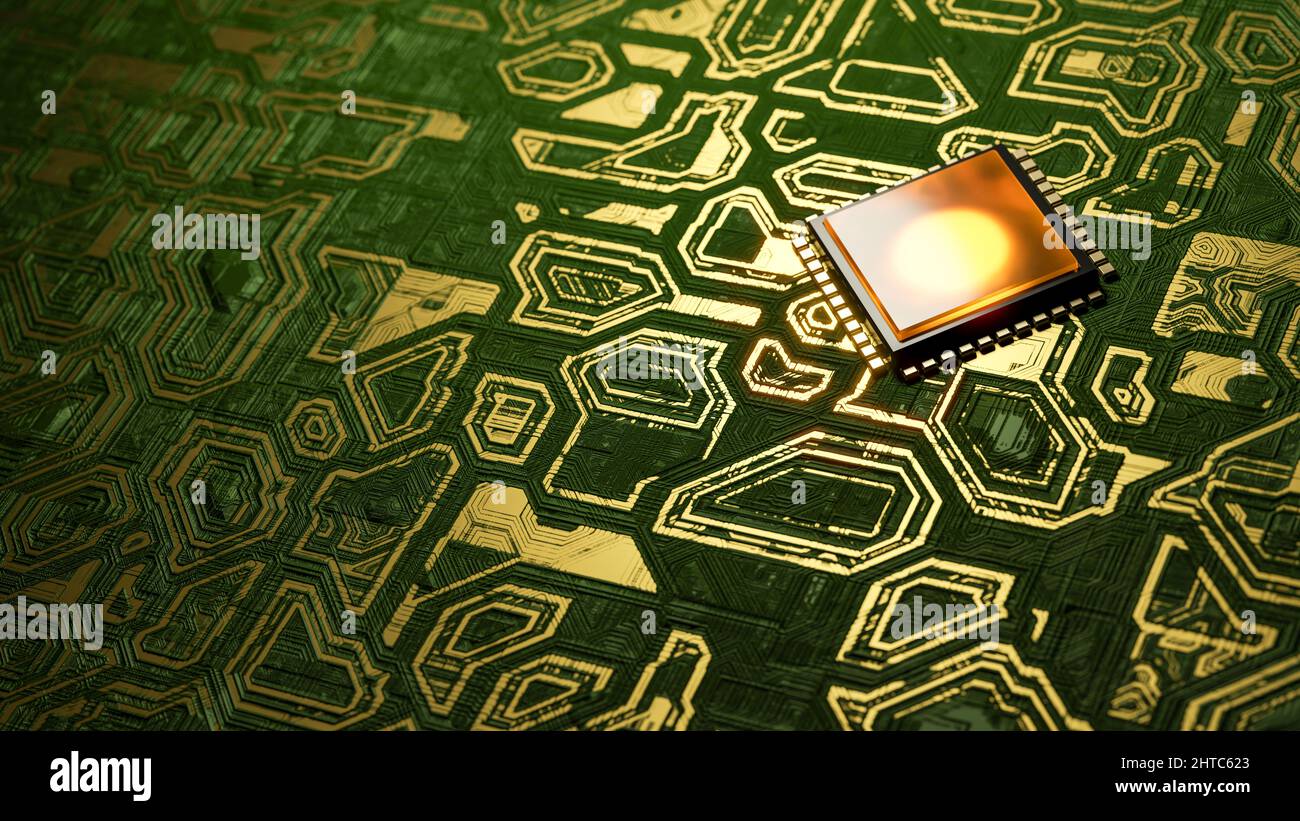 3D illustration of a glowing modern CPU Stock Photo - Alamy