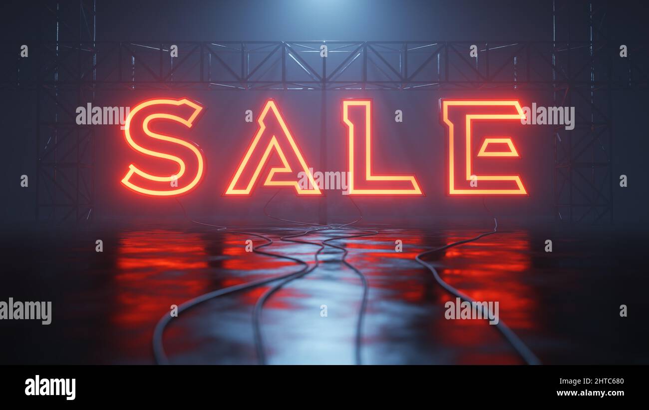 3D illustration of a glowing Sale word with red neon lights Stock Photo ...