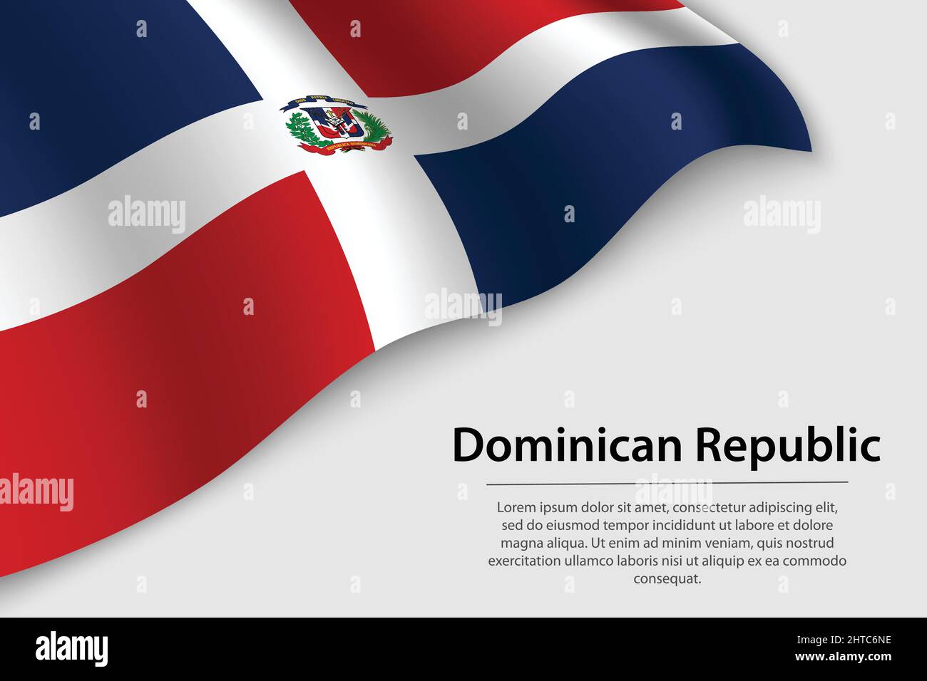 Wave flag of Dominican Republic on white background. Banner or ribbon ...
