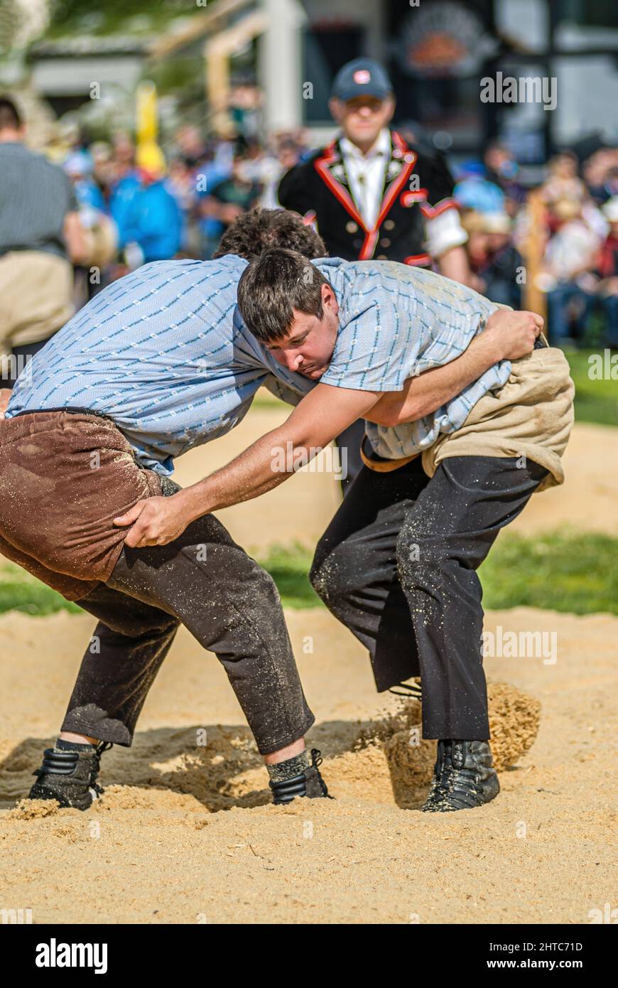Swiss wrestlers fighting at the NOS 2012 in Silvaplana, Switzerland ...