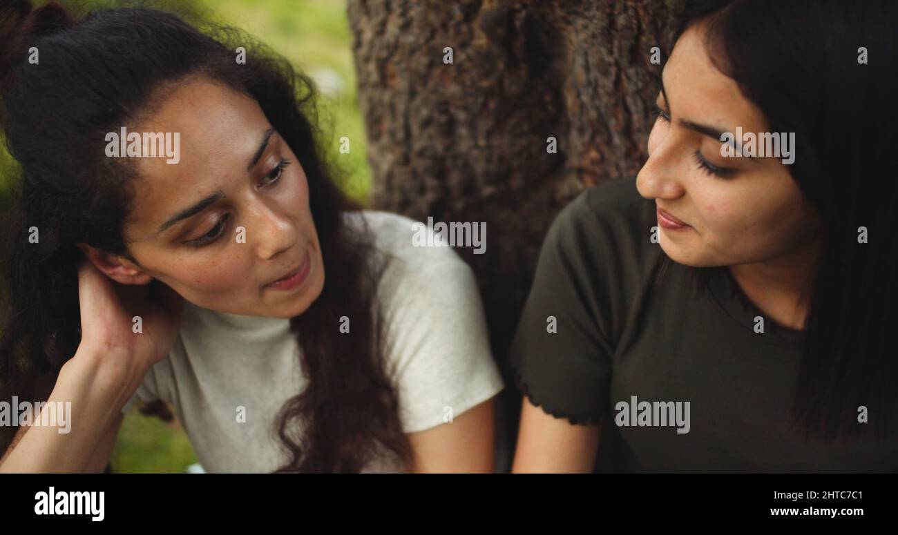 Closeup shot of South Asian girls communicating with each other in the ...