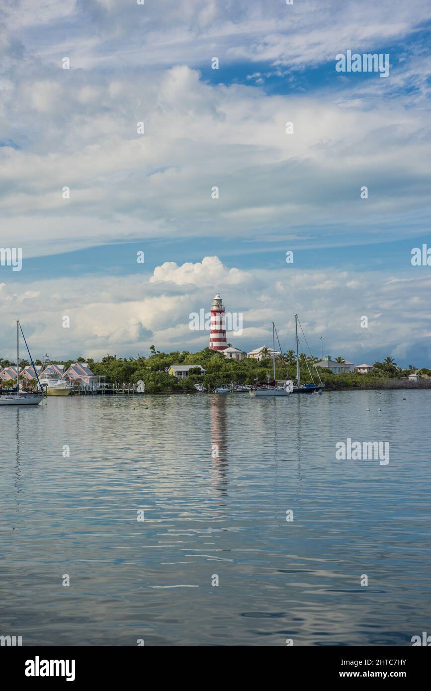 Vertical shot of the Hope Town lighthouse on Elbow Cay, Abaco, Bahamas ...