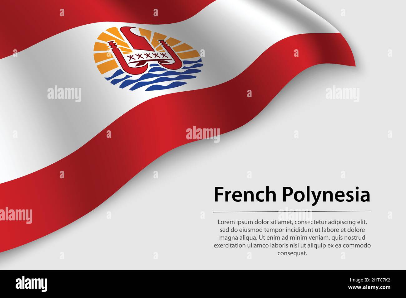 Wave flag of French Polynesia on white background. Banner or ribbon ...