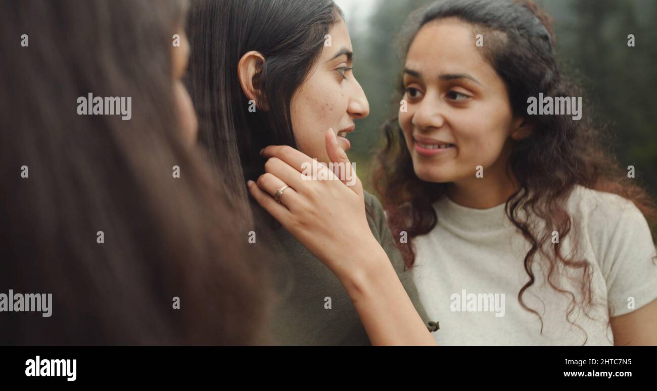 Closeup shot of South Asian girls communicating with each other Stock ...