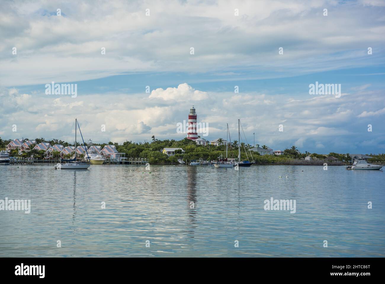 Landscape shot of the Hope Town lighthouse on Elbow Cay, Abaco, Bahamas ...