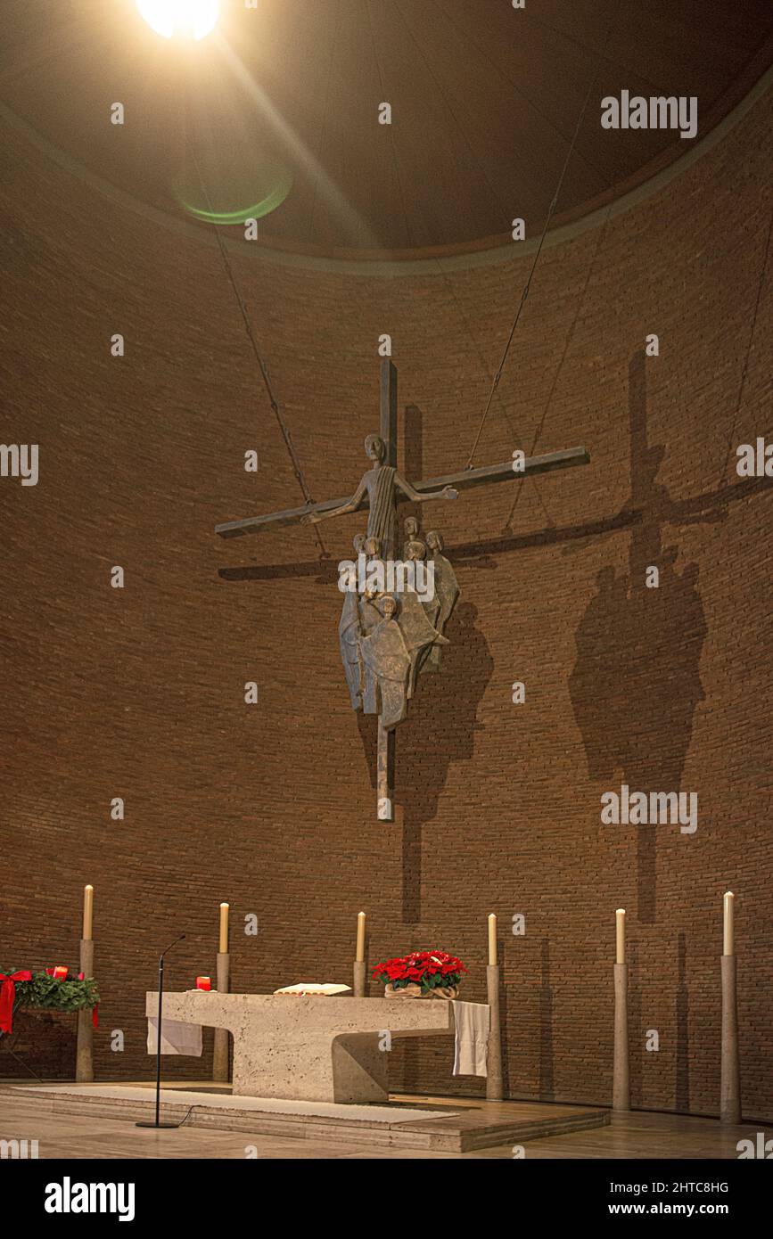 Vertical of the sculpture of the crucified Jesus Christ in the church ...