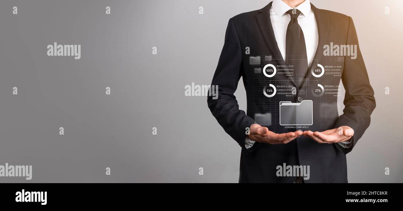 Business developer hand using board framework on virtual modern ...