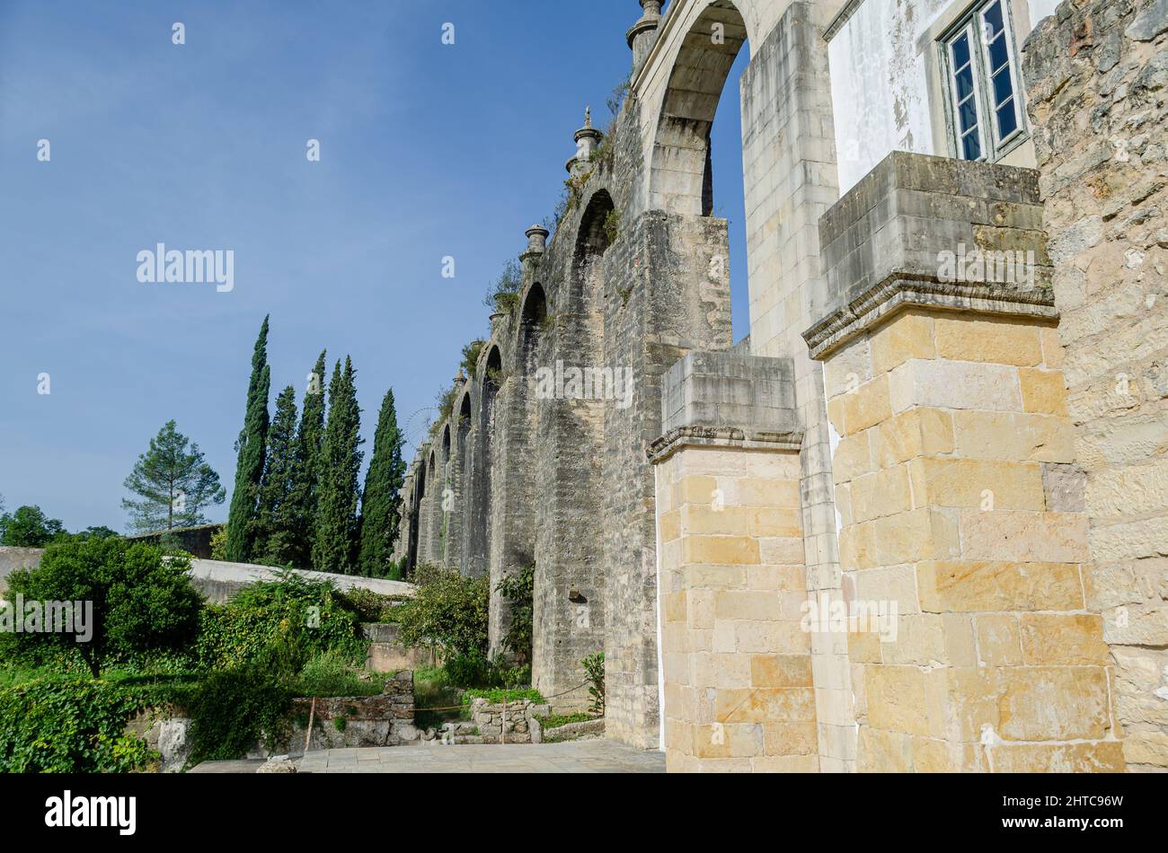 Beautiful view of a castle of Tomar in the Convent of Christ in Tomar ...