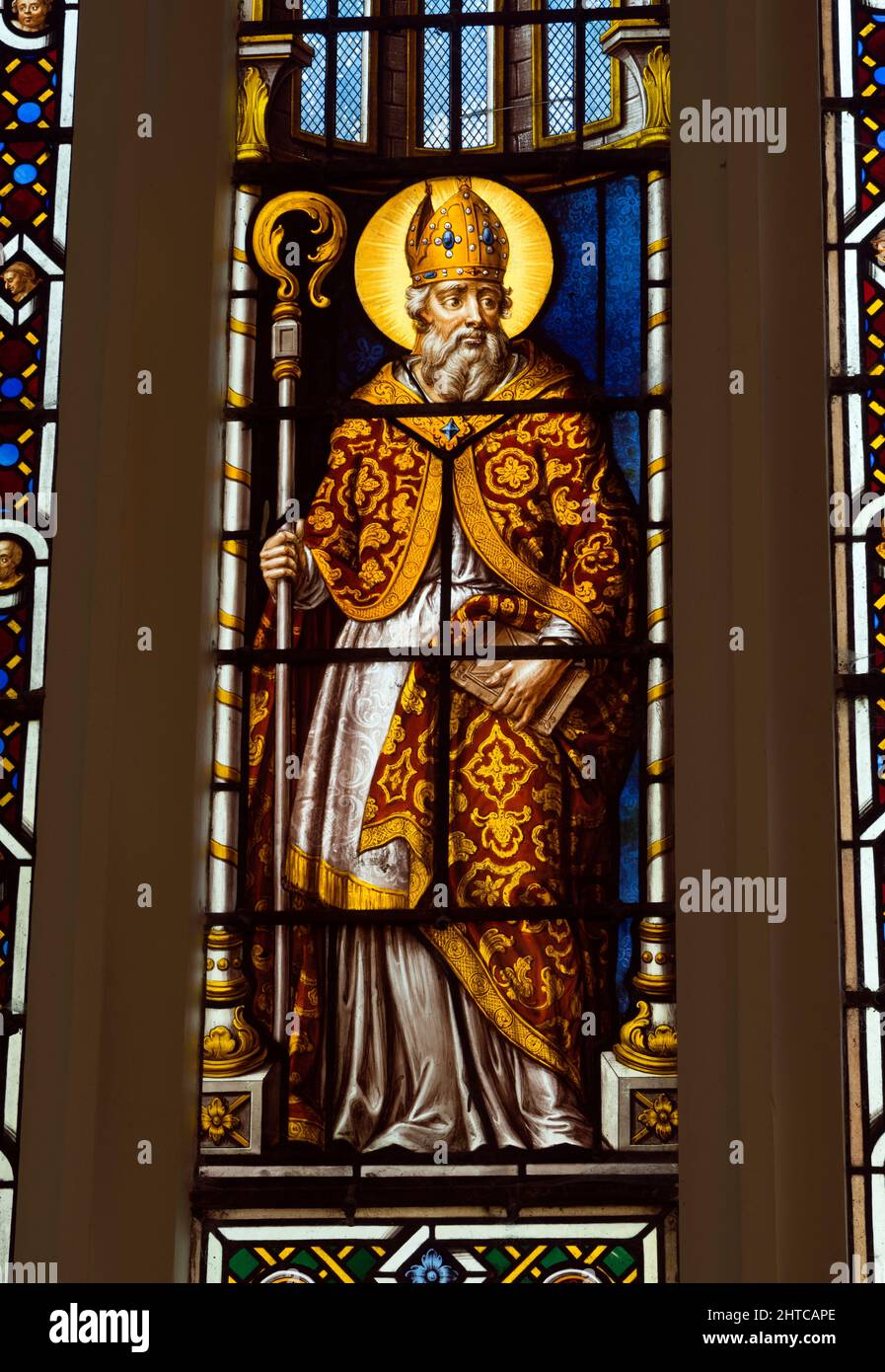 Sainted bishop detail of North Chancel window, St. Mary`s Church ...