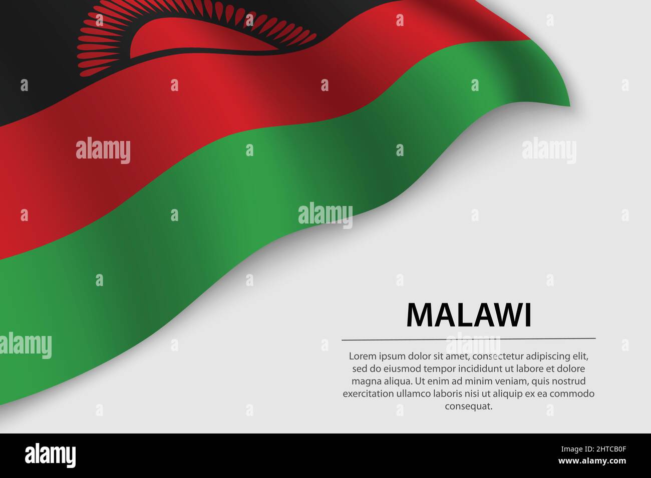 Wave flag of Malawi on white background. Banner or ribbon vector template for independence day ...