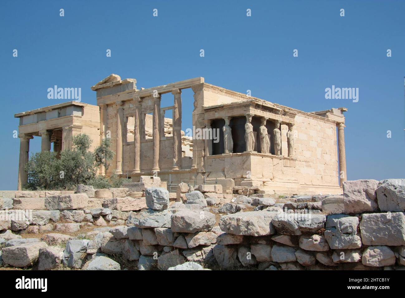 Beautiful view of the medieval Acropolis of Athens stone citadel in ...