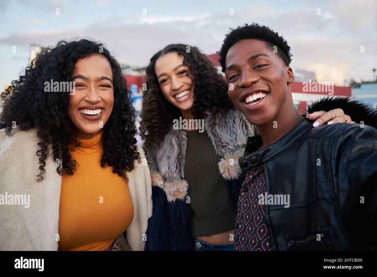 Selfie time with Group of diverse friends taking at trendy party on ...