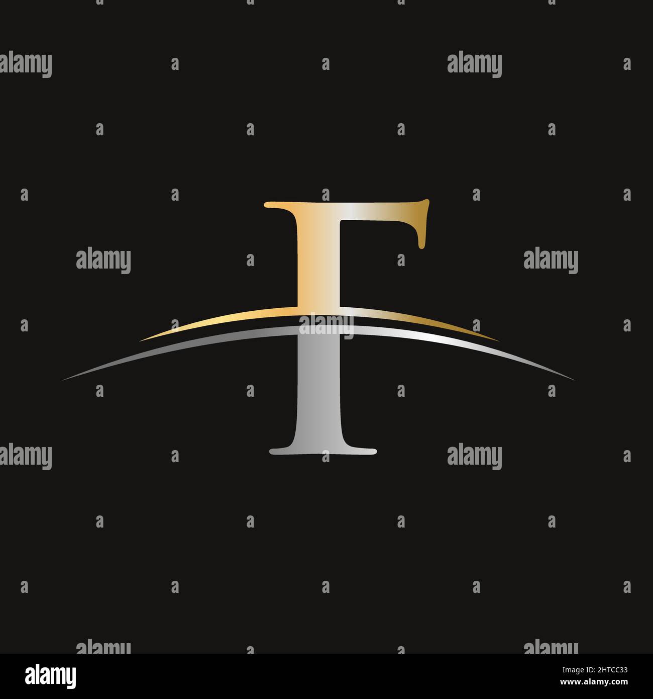 Initial letter F logotype company name colored gold swoosh design ...
