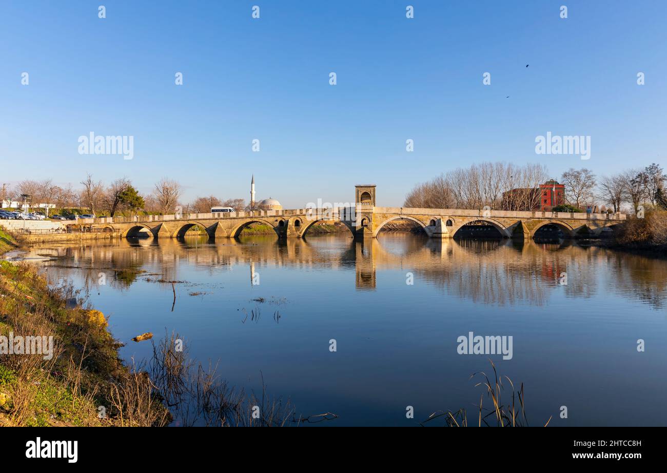 Tunca bridge over Tunca river and Selimiye Mosque inEdirne Stock Photo ...