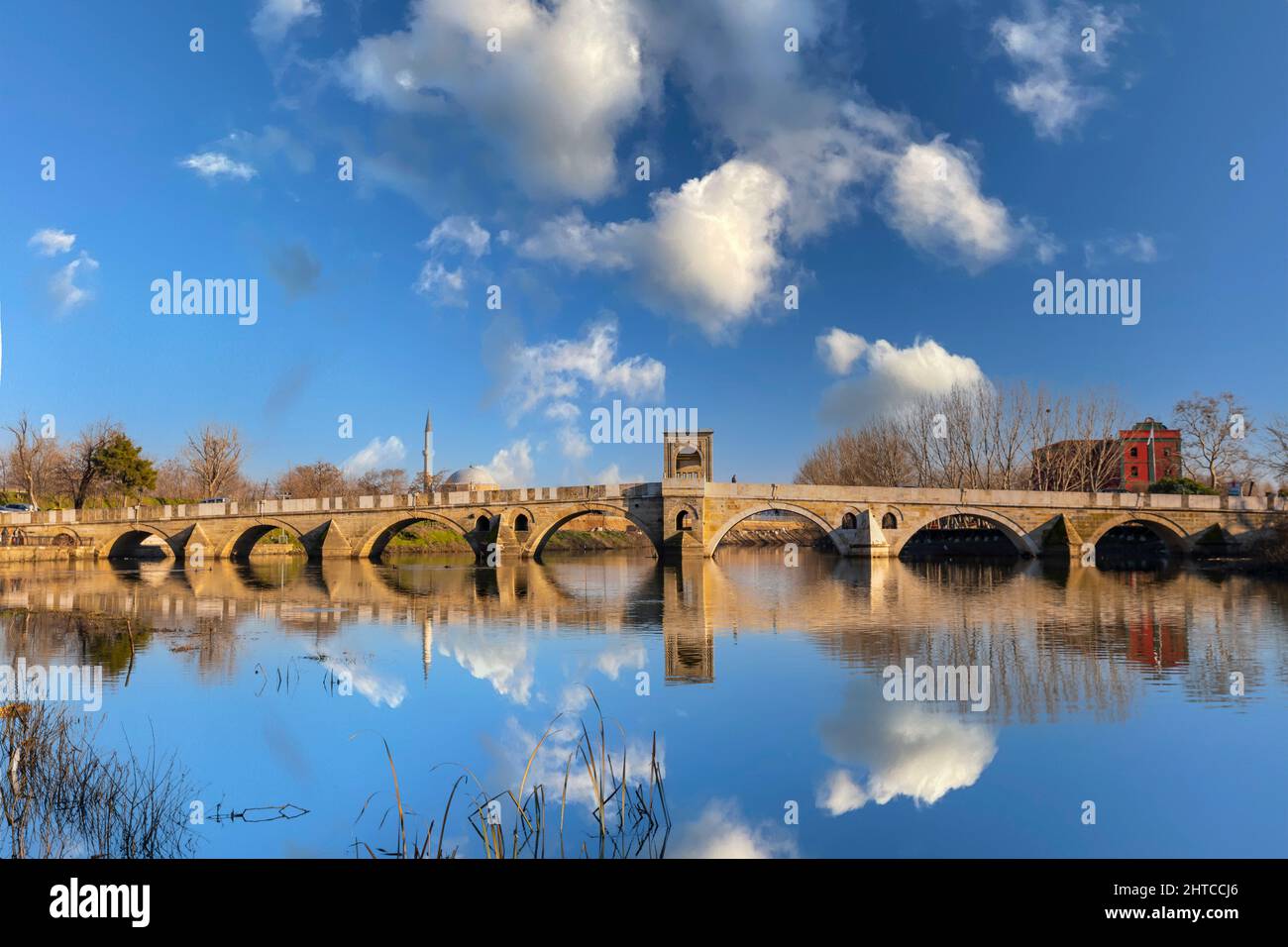 Tunca bridge over Tunca river and Selimiye Mosque inEdirne Stock Photo ...