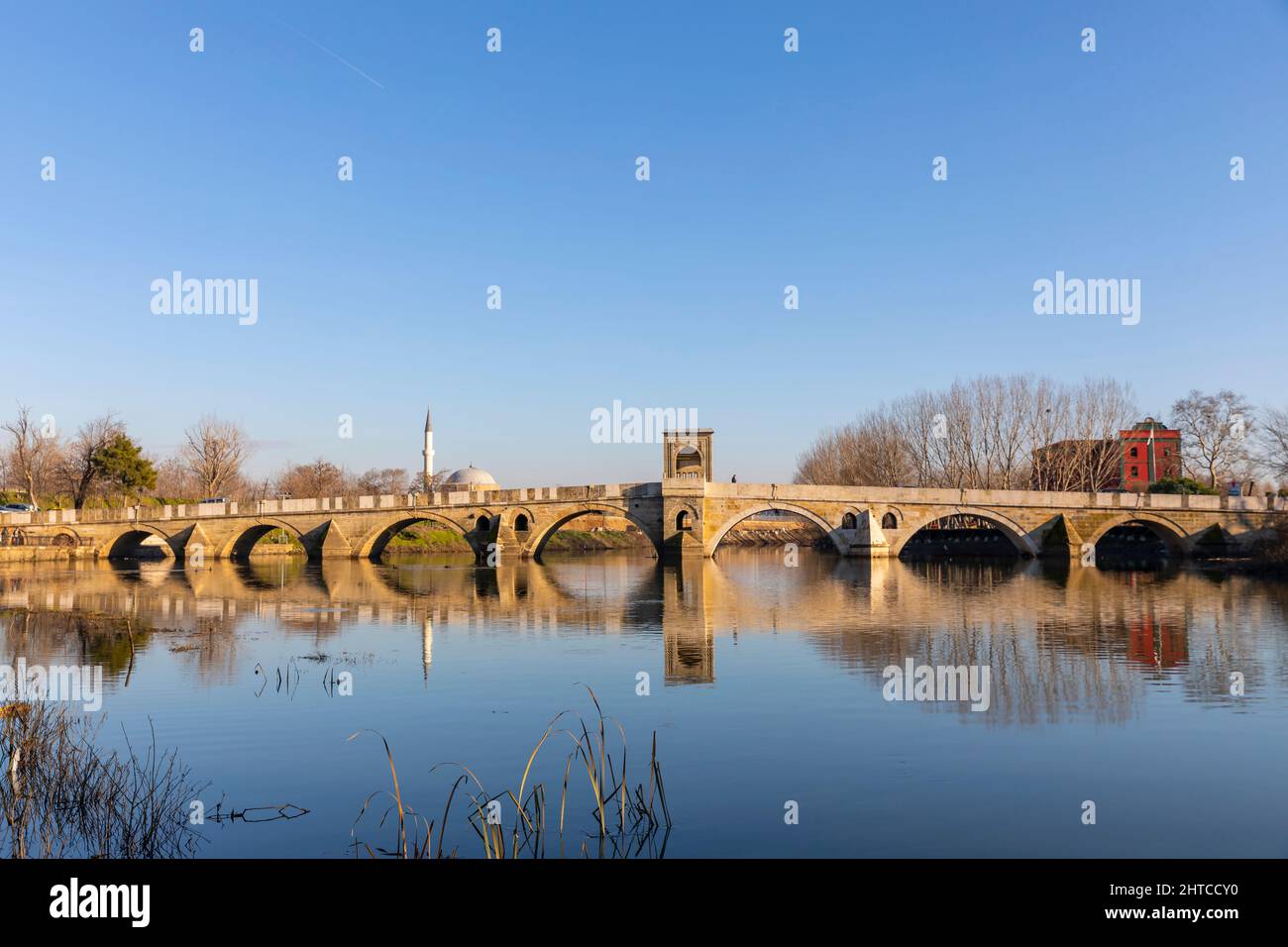 Tunca bridge over Tunca river and Selimiye Mosque inEdirne Stock Photo ...