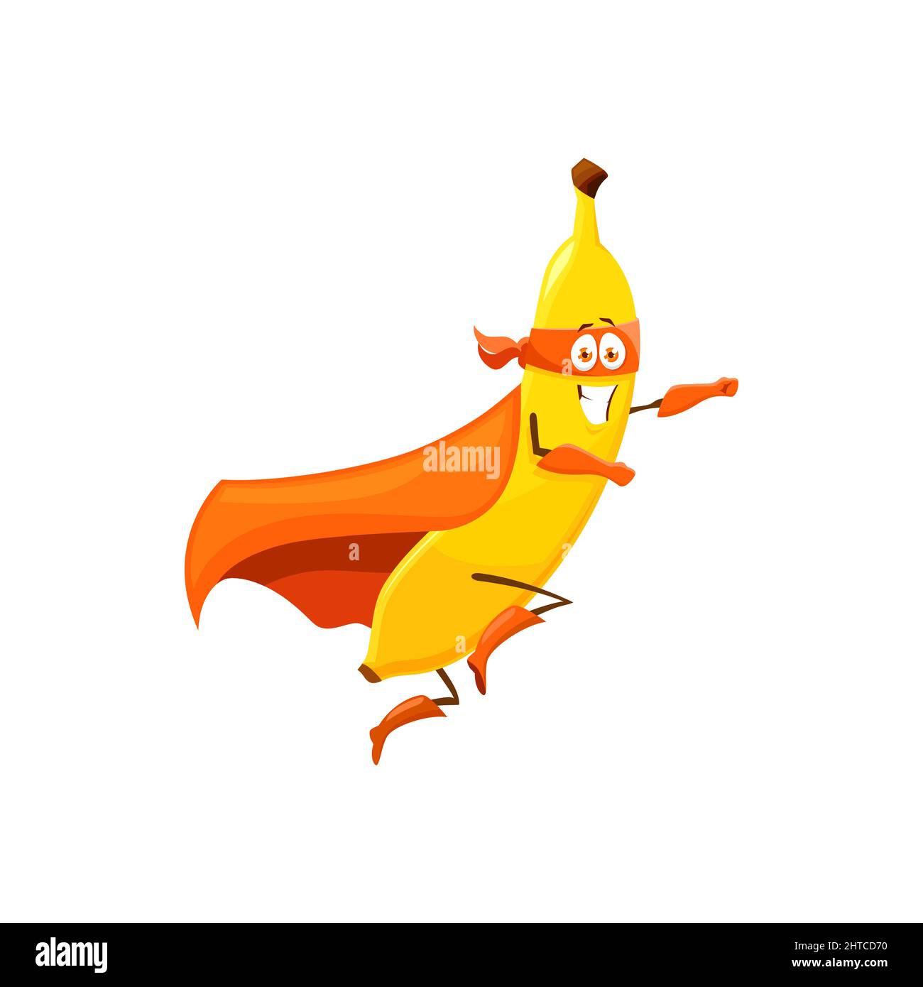 Funny cartoon banana fruit superhero character. Vector isolated flying ...