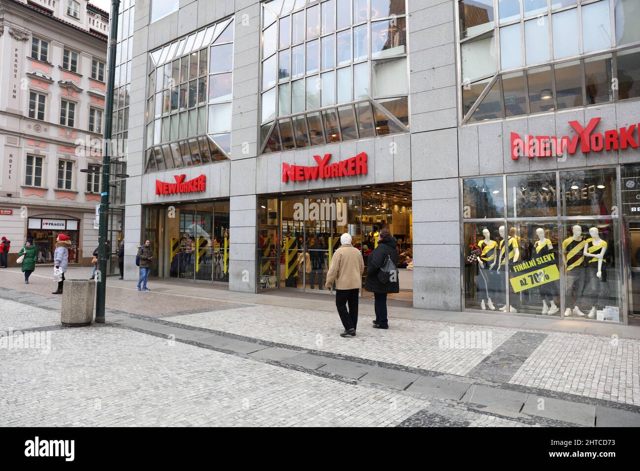 Facade exterior view of the NEW YORKER, a clothing store in Prague ...