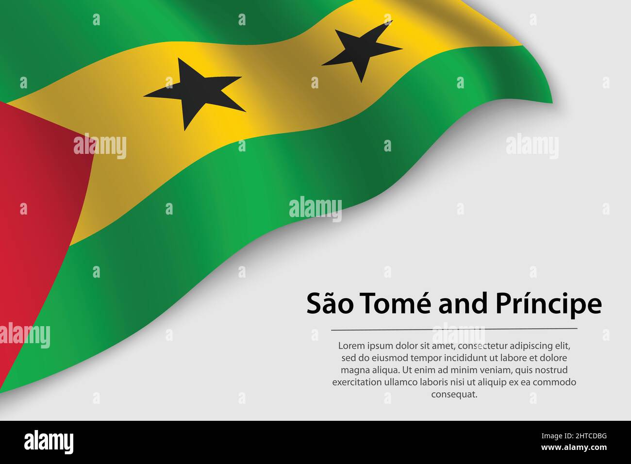Wave flag of Sao Tome and Principe on white background. Banner or ...