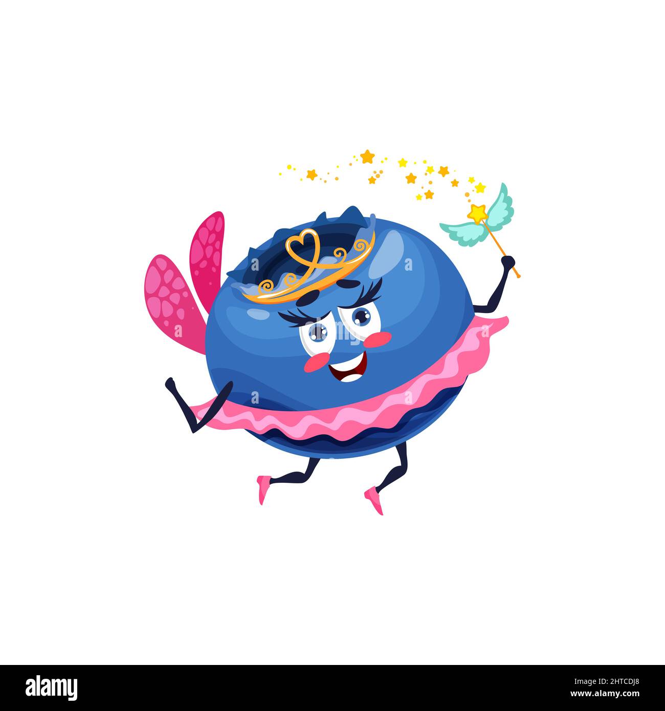 Cartoon blueberry fairy, vector cute winged blue berry wear diadem ...