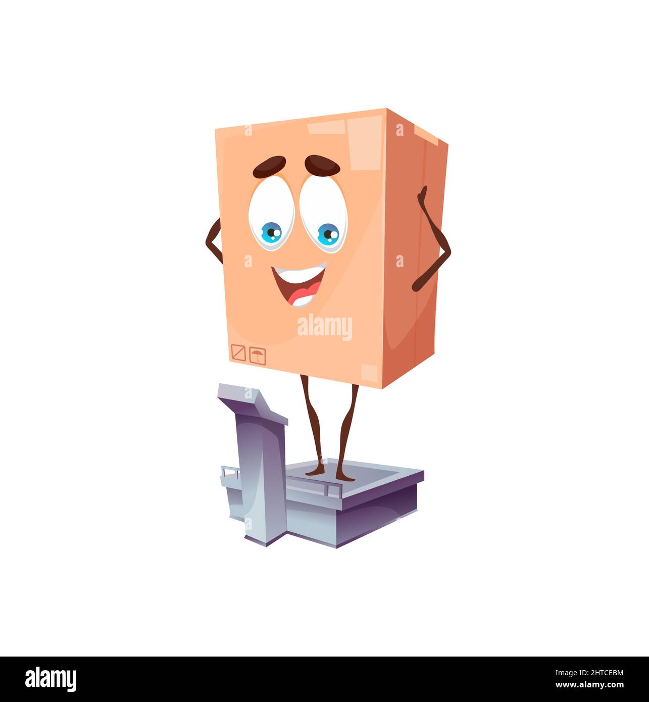 Cartoon package weighing, delivery and shipping. Vector cardboard box ...