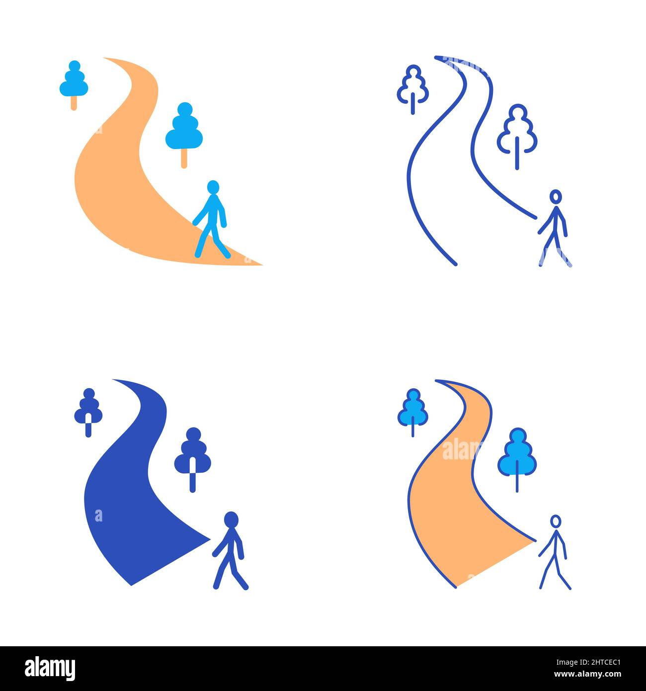 Take a walk icon set in flat and line style. Walking person on a ...