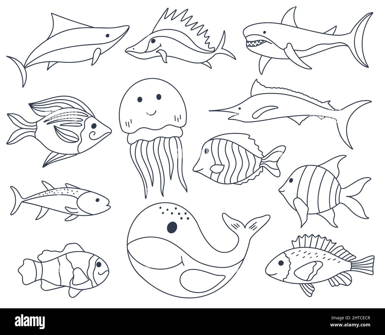 Sea fish doodle set Stock Vector Image & Art - Alamy
