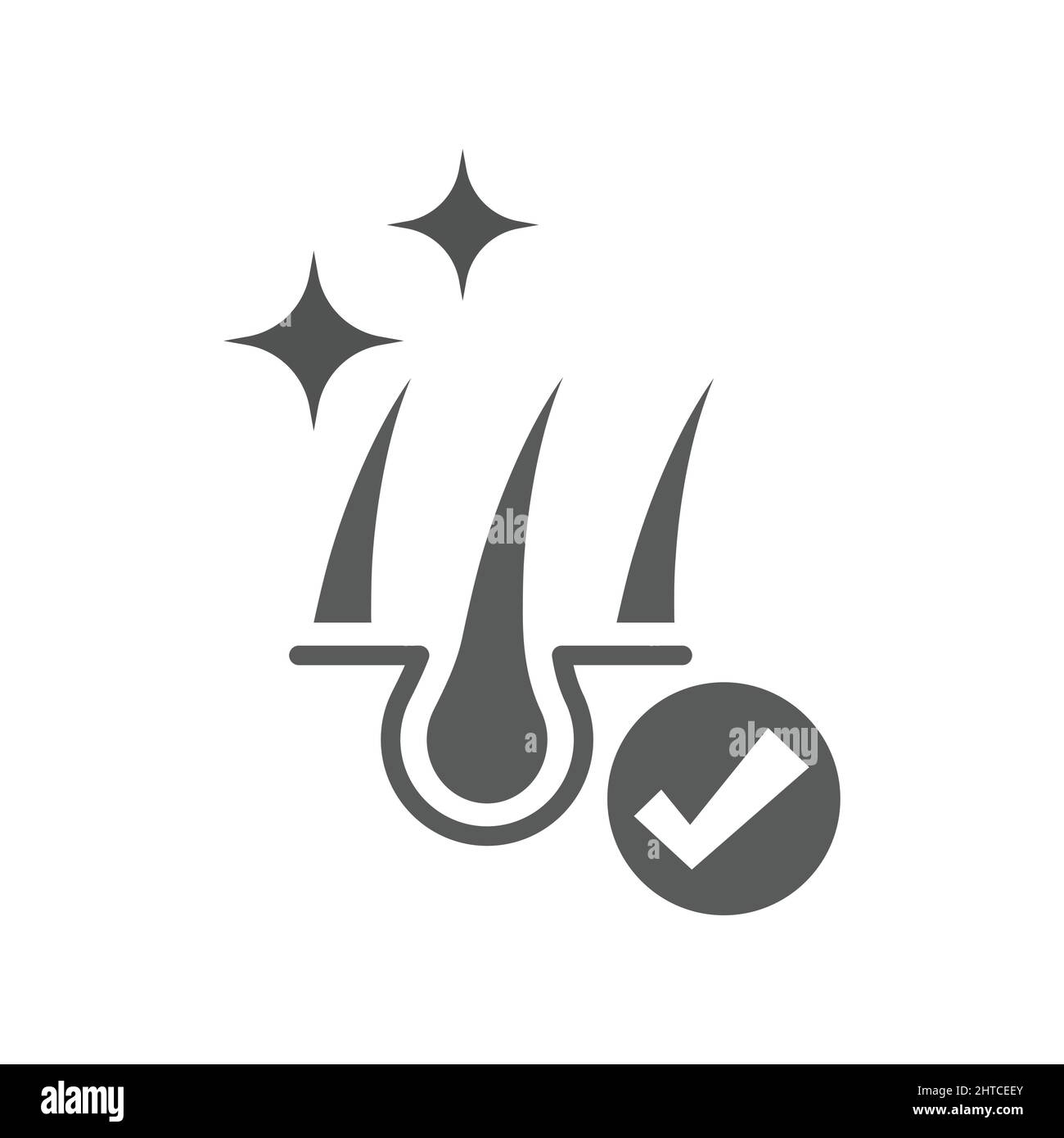 Healthy strong hair with checkmark icon. Black filled symbol Stock ...