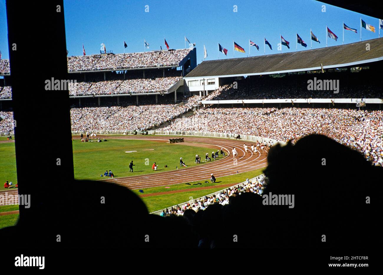 Crowds in the stadium at the summer Olympic Games, Melbourne, Australia ...