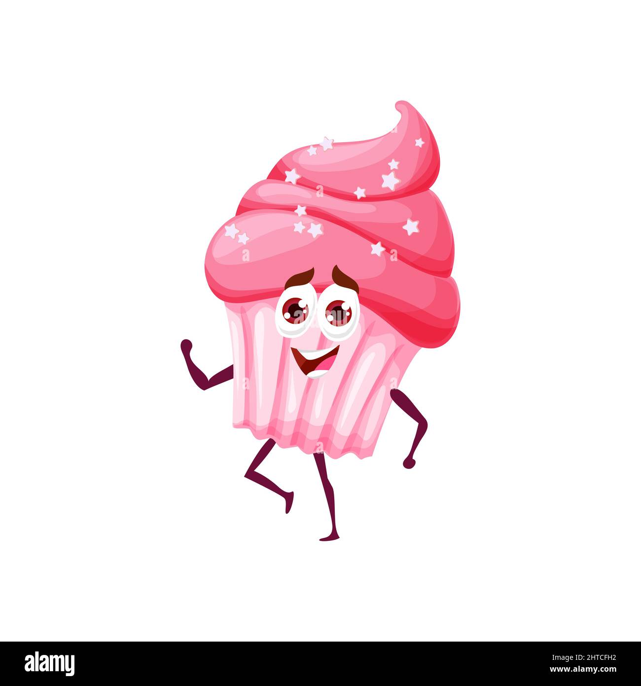 Cartoon pink cupcake character. Comic dessert mascot, isolated vector ...
