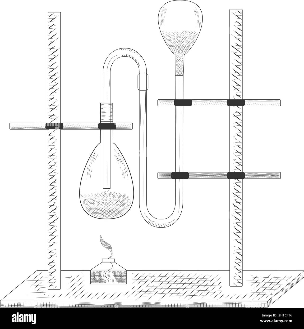 Vector pharmaceutical glass flasks, beakers and test tubes in old ...