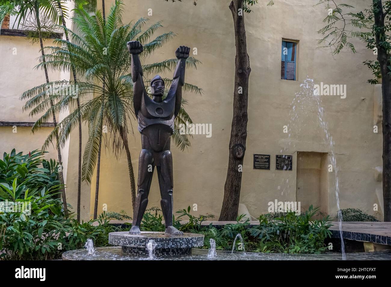 Sculpture with fountains against the buildings in Havana, Cuba Stock ...
